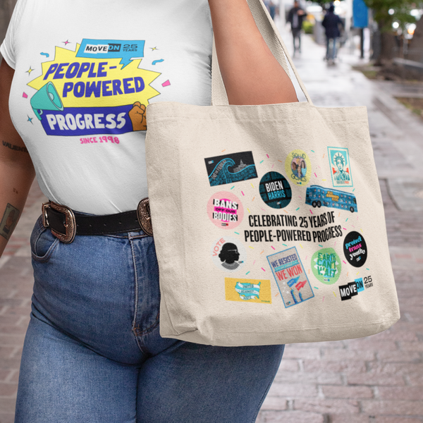 "Celebrating 25 Years of People-Powered Progress" Jumbo Tote Bag – MoveOn.org Political Action