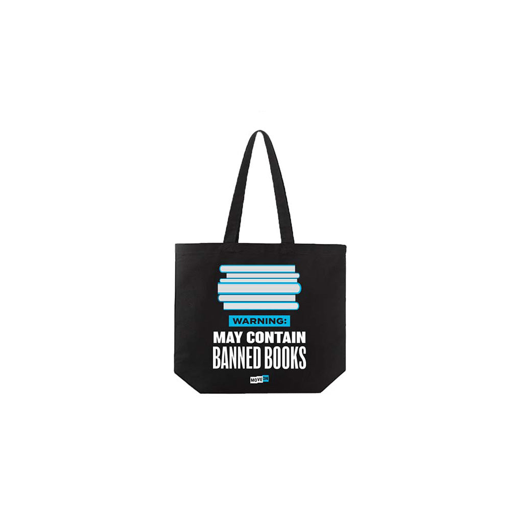 "Warning: May Contain Banned Books" Tote Bag – MoveOn.org Political Action